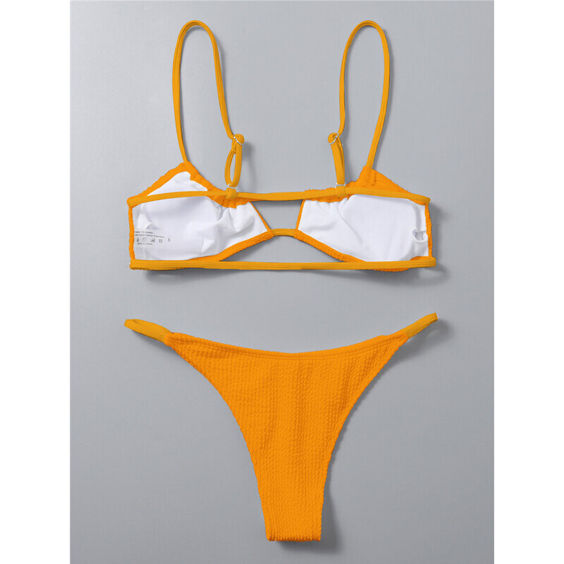 Solid Thong Bikinis Swimsuits Women Sexy Hollow High Leg Swimwear ...