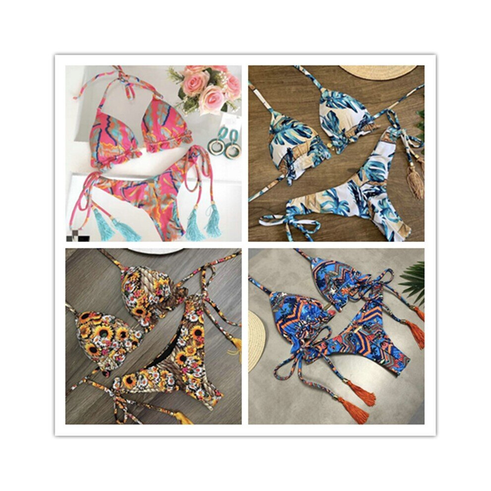 String Bikini Leave Print Brazilian Swimwear Women Sexy Halter Micro ...
