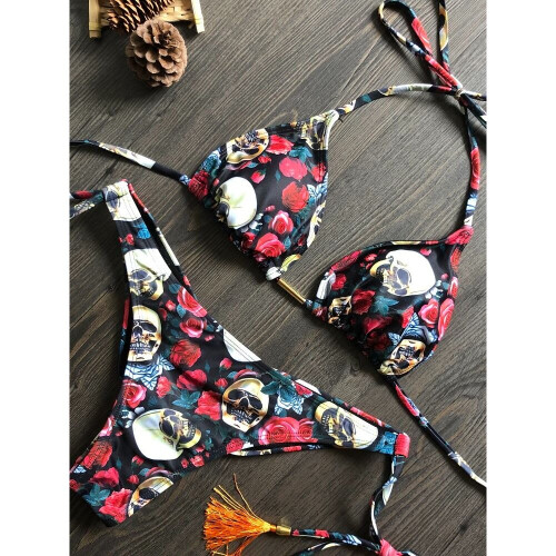 Sexy Swimsuit Women Skull print Push Up Padded Biquini Brazilian Summer ...