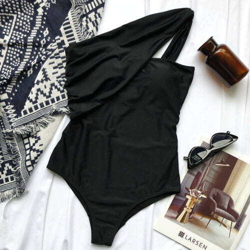 Sexy Halter One Shoulder Classic One Piece Swimsuit Solid Swimwear ...