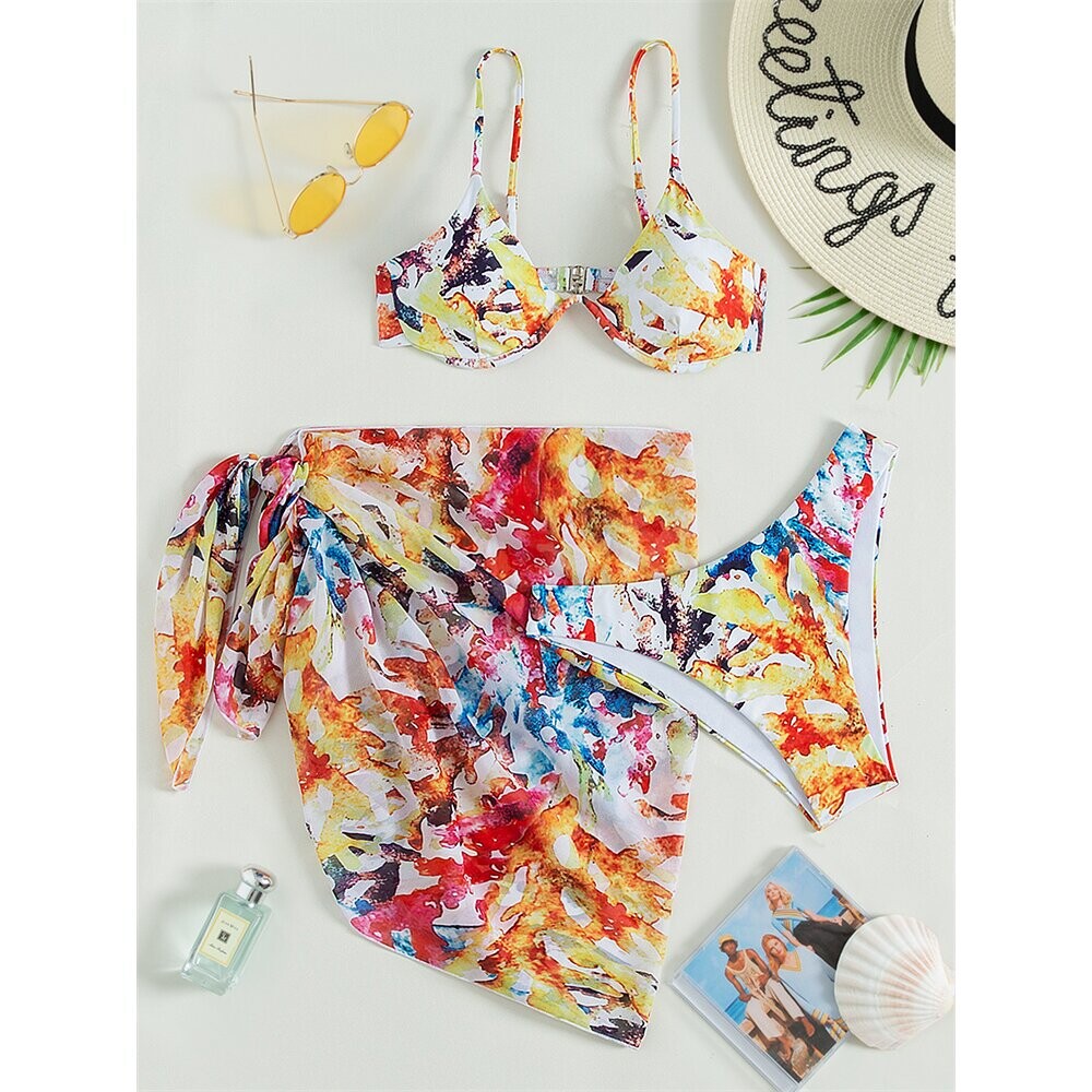 Bikini Sexy Women Swimsuit Print Sling Swimwear 3 Piece Bikinis Set ...