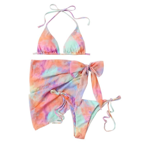 Women Swimsuit Kit Sexy Gradient Rainbow Bikini Set Halter Brazilian ...