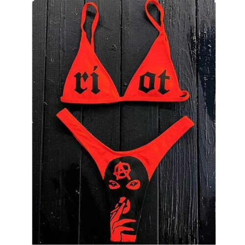 Horror Print Bikini Mirco Swimsuits for Woman Pad Sling Tops Trikinis ...