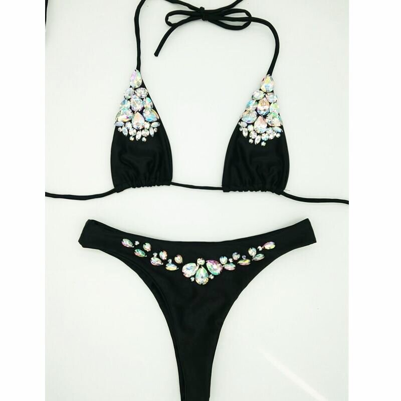 Brazilian Girls Swimwear Diamond bling stones Bikini Small Cup Cut ...