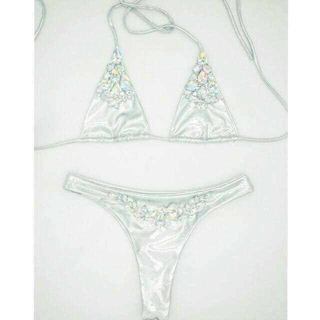 Brazilian Girls Swimwear Diamond bling stones Bikini Small Cup Cut ...