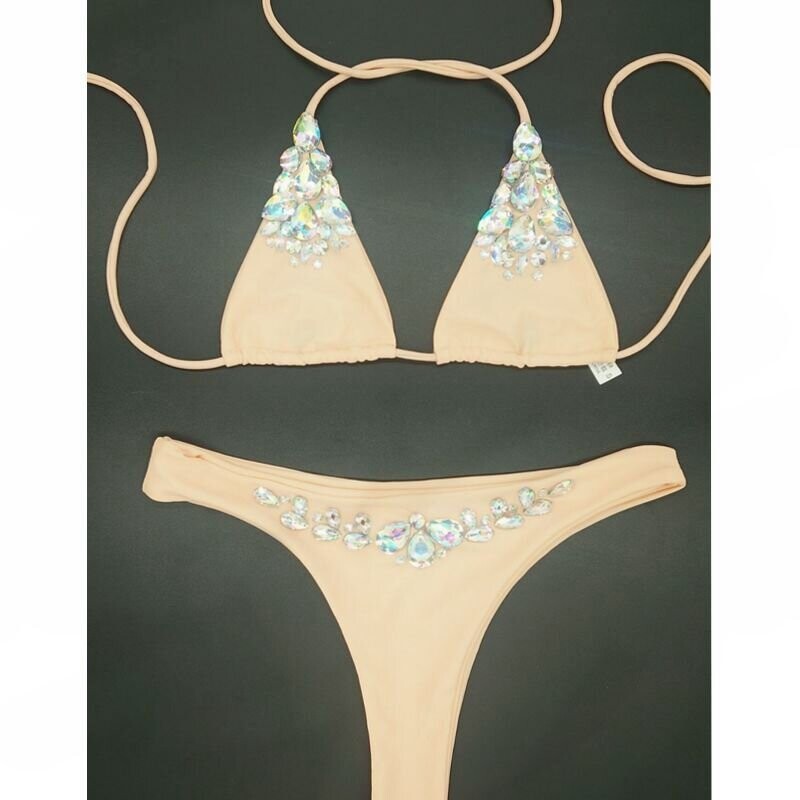 Brazilian Girls Swimwear Diamond bling stones Bikini Small Cup Cut ...