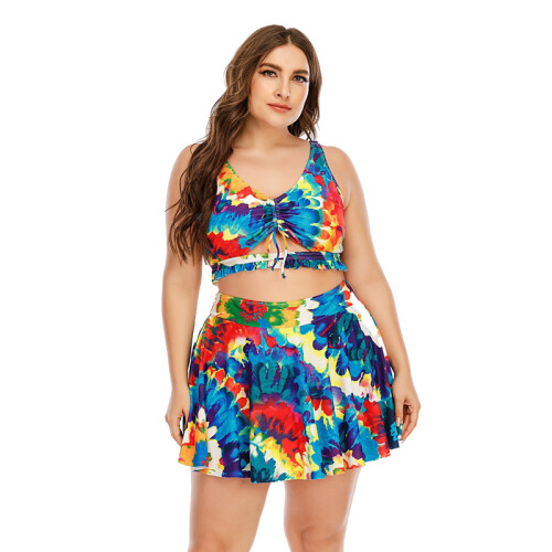 Plus Size Swimsuits Woman Two Pieces Swimwear With Skirt Tankini Set