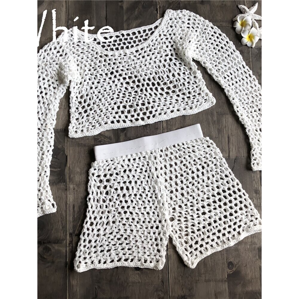 Swimsuit Female Bikini Crochet Beach Split Swimsuit Fishnet Hollow Out ...