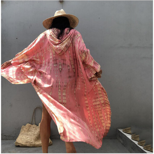 Sexy Plus Size Women Beach Smock, Hooded Ankle Long Neck Pattern ...