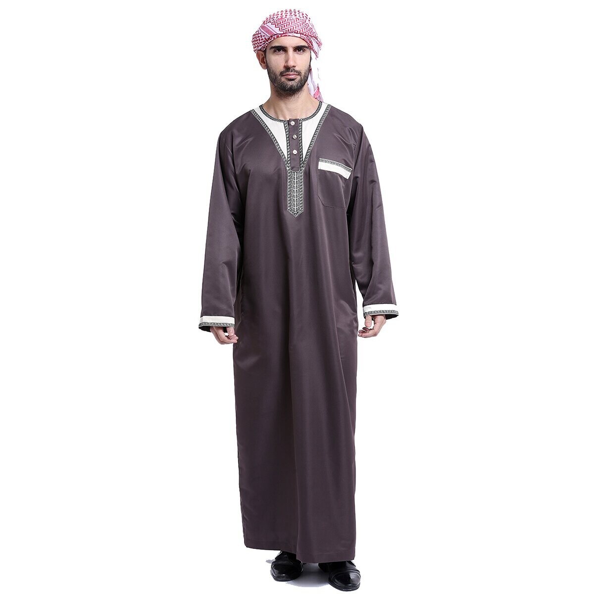 Men's Muslim Crew Neck Embroidery Polyester Dubai Long Abaya Thobe ...