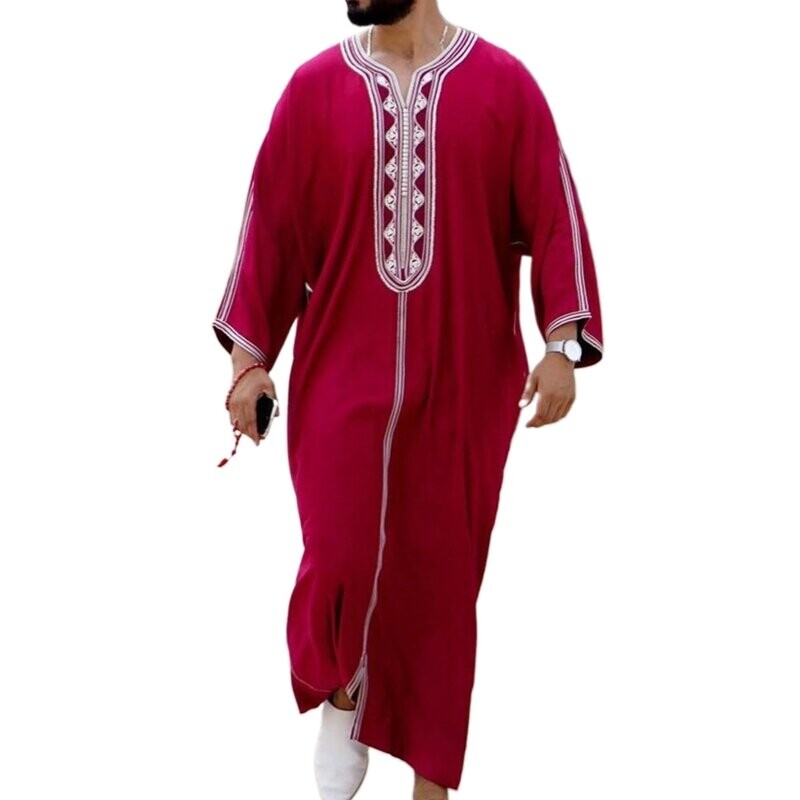 Men Islamic Arabic Kaftan Muslim Clothing Long Sleeve Patchwork Abaya Robes Saudi Arabia Dubai ...