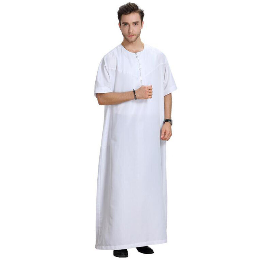 Short Sleeve Jubba Thobe For Men Islamic Clothes Summer Muslim Saudi Arabia Arabic Abaya Long ...