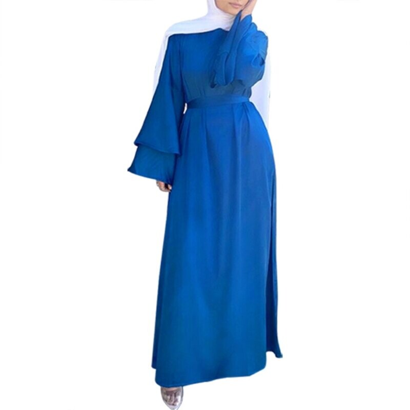 Y166 Women's Muslim Solid Dress Ramadan Eid Abaya Dubai Turkey Islam Clothing with Double ...