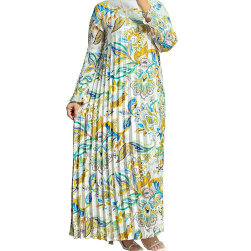 Morocco Party Dress Muslim Women Abaya Prayer Print Pleated dresses Caftan Robe Abayas Dubai ...
