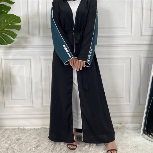 Button Open Abaya Dubai Turkey Muslim Hijab Dress Ramadan Belted Abayas for Women Kimono ...