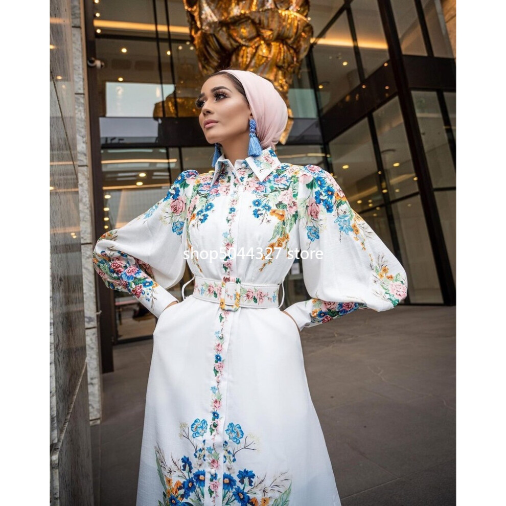 Muslim Print Abaya Kimono Belt Hijab Dress Arabic African Women ...