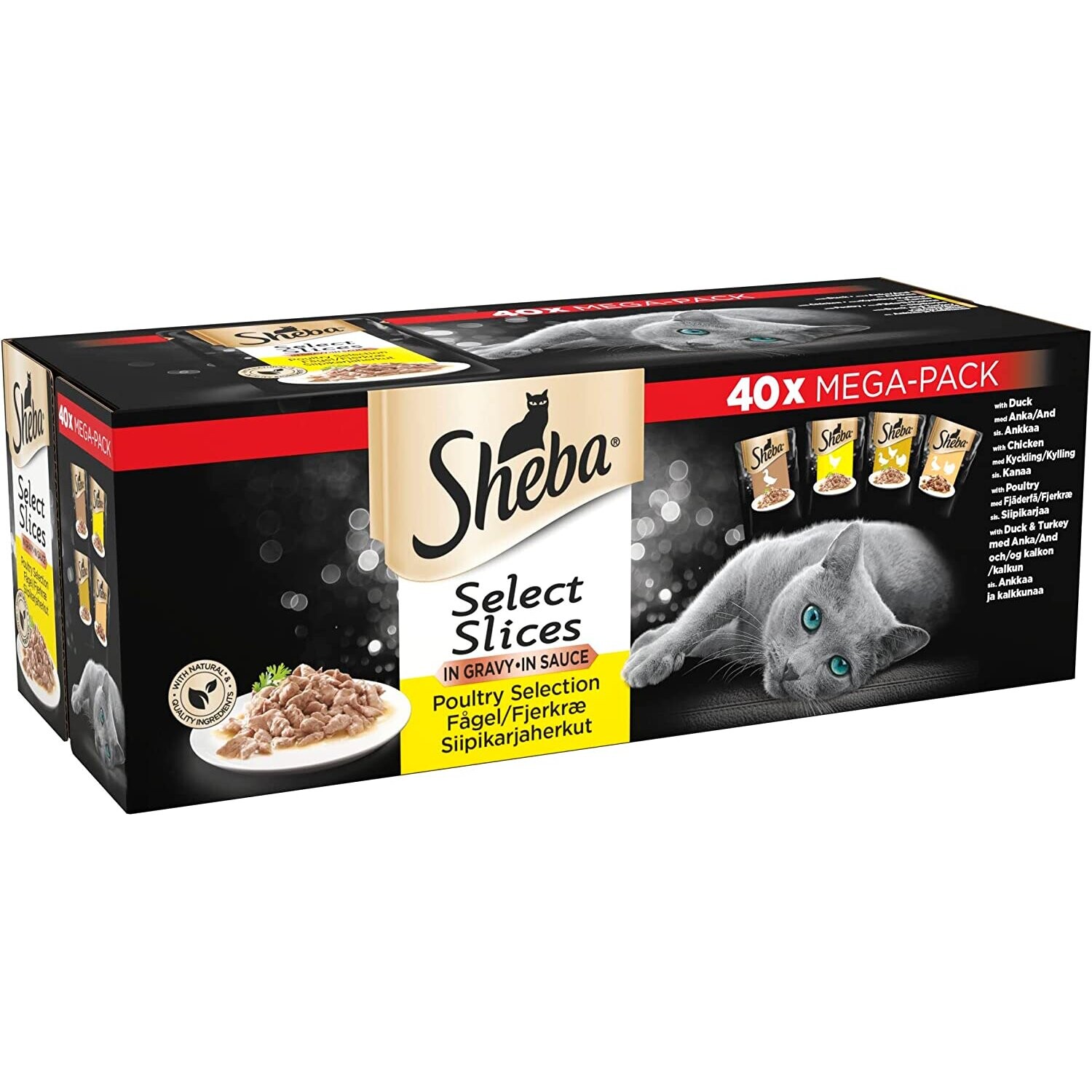 Sheba Select Slices Poultry Collection in Gravy 40 Pouches, Adult Wet Cat Food, Megapack (40 x ...