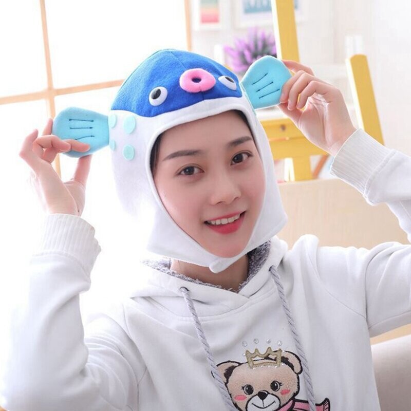 Halloween Funny Cartoon Puffer Fish Plush Hat Stuffed Toy Headgear ...