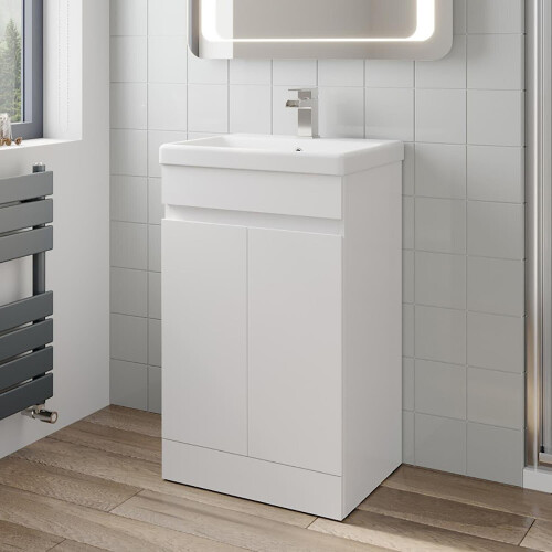 Artis Flat Pack Gloss White Free Standing Vanity Unit & Basin - Doors ...