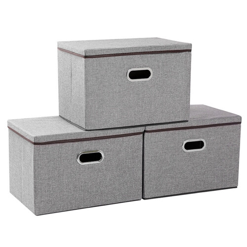 Grey Foldable Fabric Storage Boxes with lids Storage Cube Basket on OnBuy