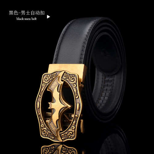 (Gold buckle black White-100cm) High-End Men's belt Bat Head Automatic ...