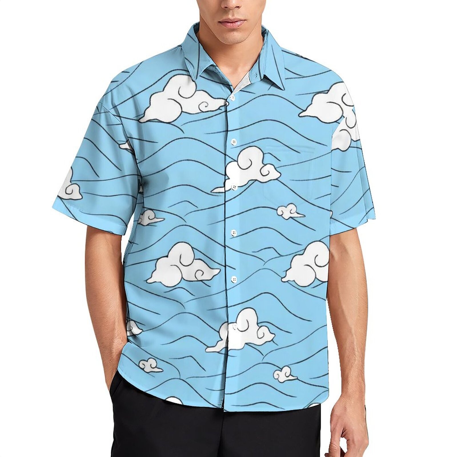 Tanjiro Kamado Wave Pattern Casual Shirt Man Cosplay Anime Kimetsu No ...