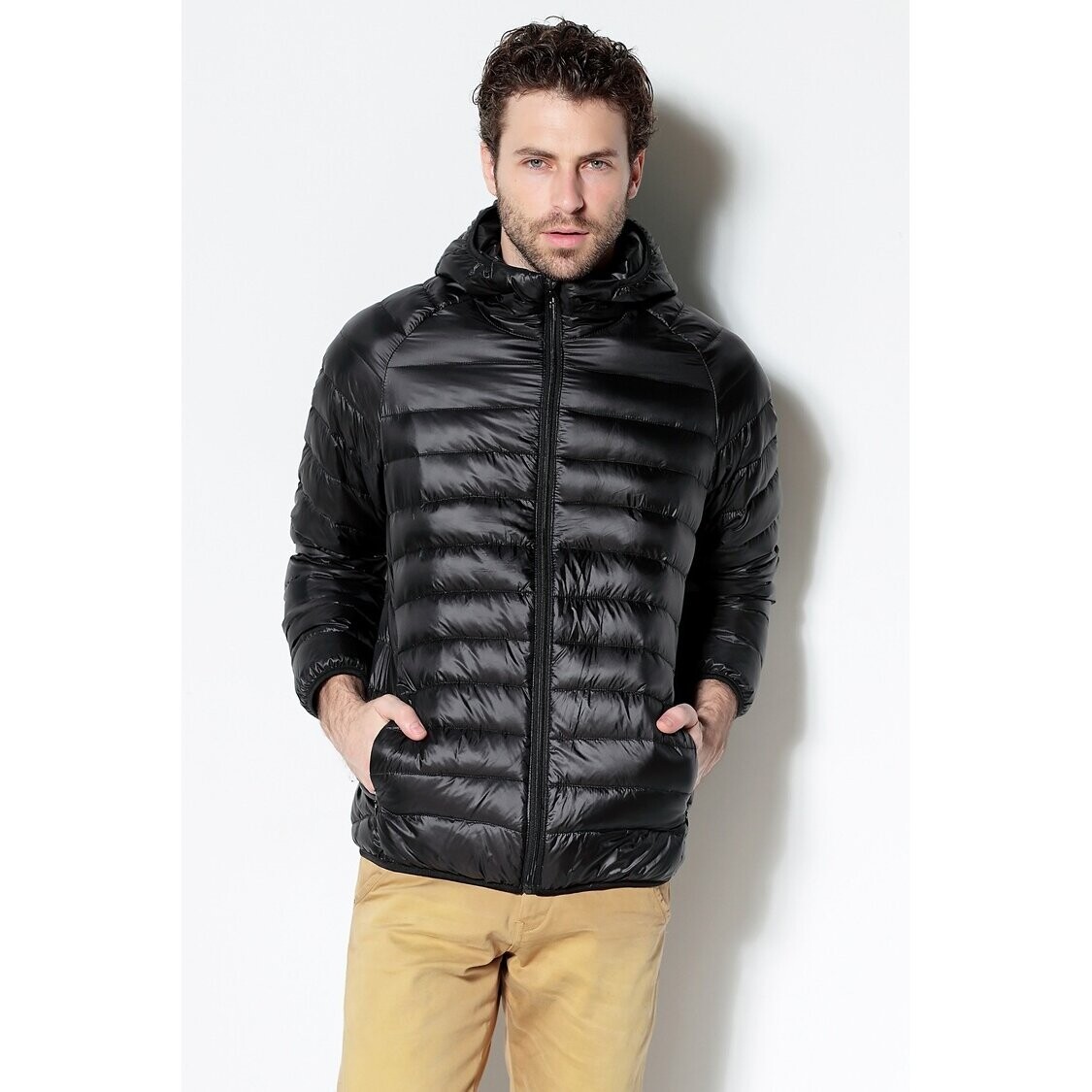 Men Duck Down Jackets Portable Hooded Down Coat Ultralight Winter Coat ...
