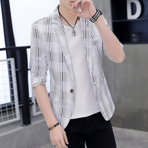 HOO Summer Men's Casual Striped Half Sleeve blazer Youth Slim Handsome ...