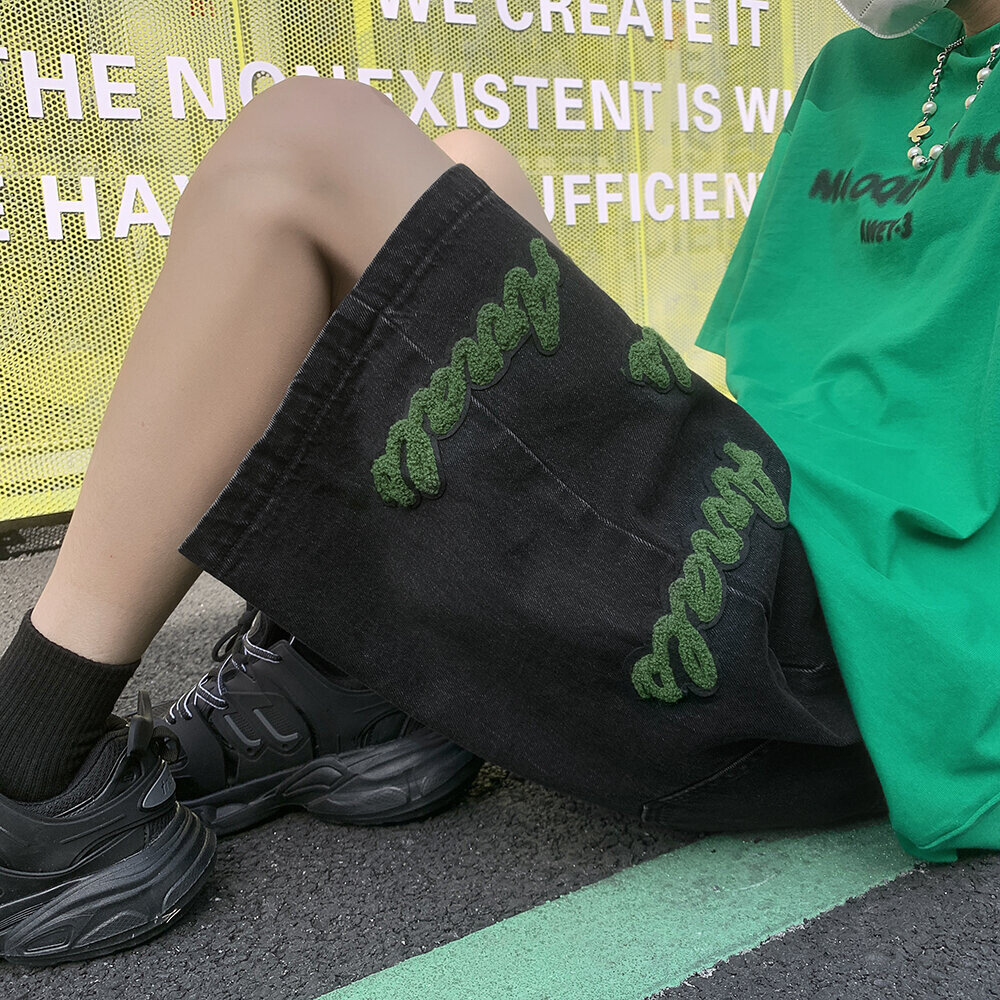 Flocking Embroidery Denim Shorts Summer Men High Street Short Jean ...