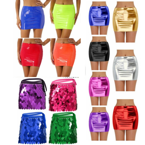 Sexy Women Patent Leather Wetlook Mini Skirt Bodycon Pencil Clubwear Party Skirt For Nightclub