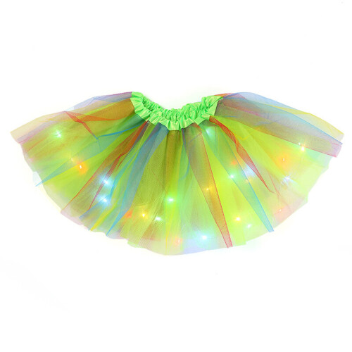 LED Glowing Light Girls Skirts Ballet Dance Rainbow Tulle Skirt Short ...