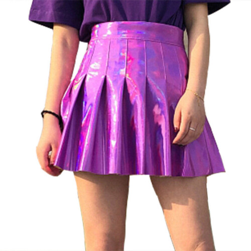 Sexy Laser High Waist Pu Leather Skirt Night Club Party Dance