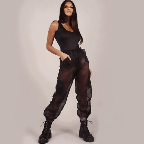 Spring Summer Sexy Pants See Through Mesh Perspective Thin Oversize Cargo Pants Women Y2k ...