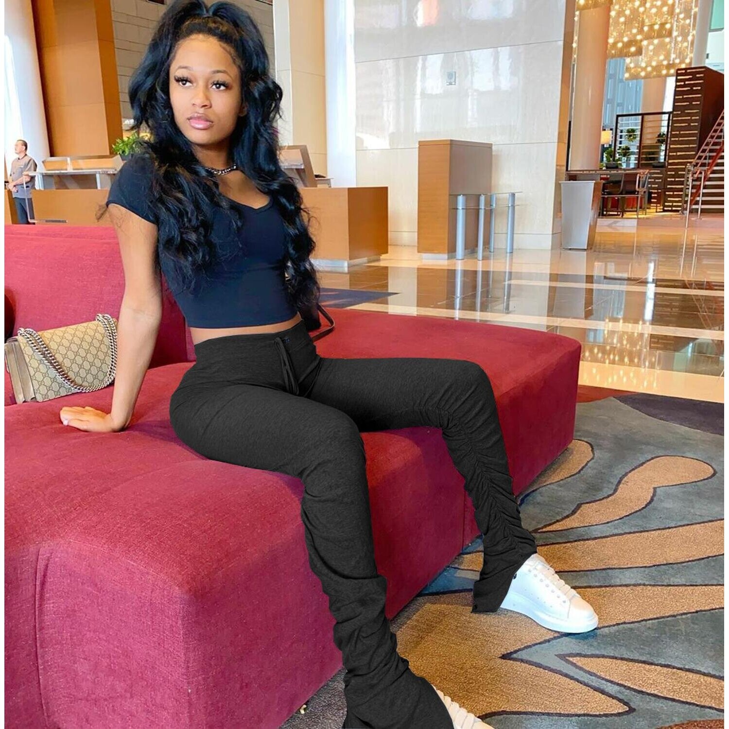 stacked leggings joggers stacked sweatpants women ruched pants legging ...