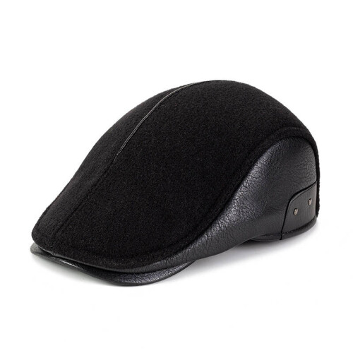 Hat Winter Men PU Leather Patchwork Berets Short Eaves Thicken Ear ...