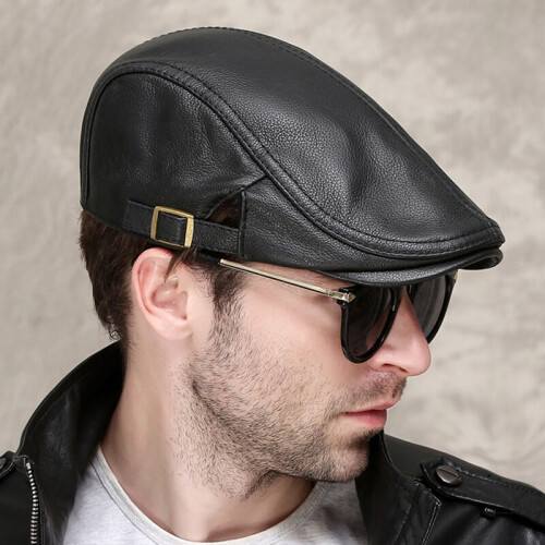 Men Street Bonnet Leather Beret First Layer Of Cowhide Male Thin Hats ...