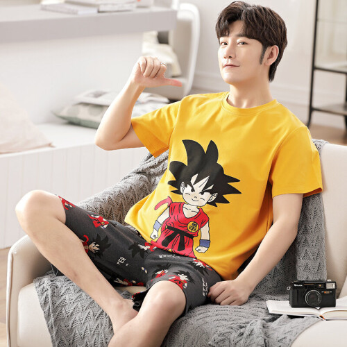 Cartoon Goku SONG Summer Couple Pajama Sets For Men Women Pure Cotton ...