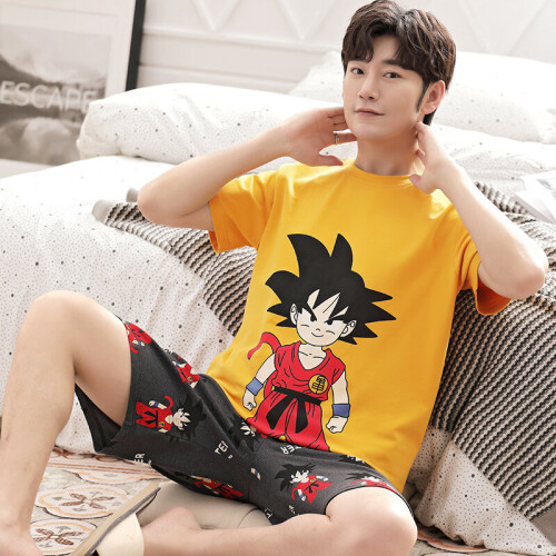 Cartoon Goku SONG Summer Couple Pajama Sets For Men Women Pure Cotton ...