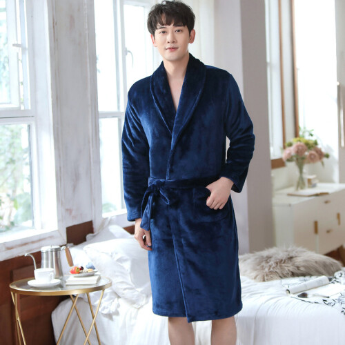 Autumn Winter Men Nightgown Kimono Bathrobe Gown Thicken Flannel Bath ...
