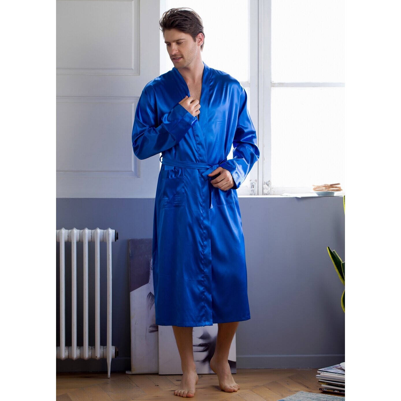 Silk Robe for Men Vintage Nightgowns Satin Bathrobe Men Szlafrok ...