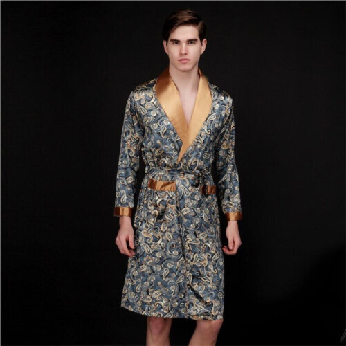 Men s Silk Satin Nightgown Robe Print Kimono Gown Sleepwear Summer Casual Home Dressing Gown on OnBuy