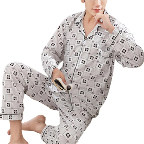 Men Sleepwear Set Button Closure with Pocket Nightwear Male Blouse ...