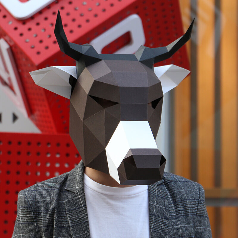 3D Paper Mold Bull Cow Head Mask Headgear Animal Model Halloween Props ...