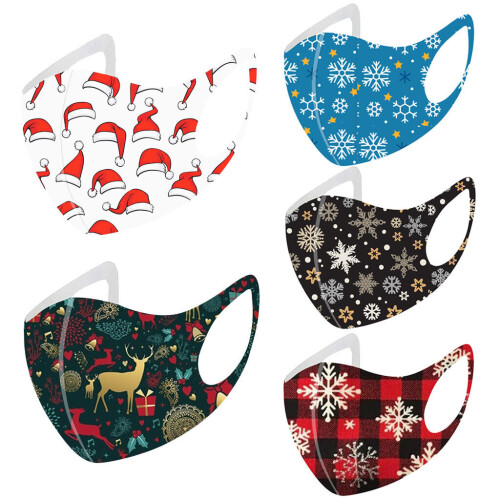 5pc Adult Christmas Printing Face Mask Washable Mouth Fabric Halloween ...