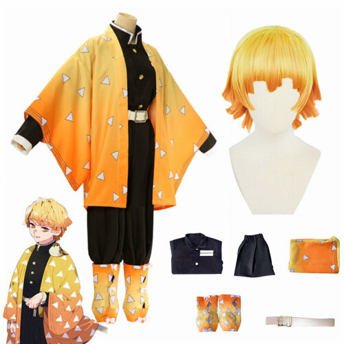 Kids Adult Demon Slayer Kimetsu no Yaiba Agatsuma Zenitsu Suit Uniform ...