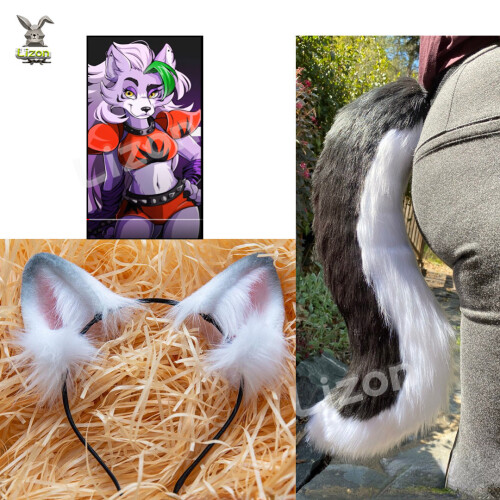 Women Animal Gray Wolf Ears Tail Headdress Plush Hairband Roxanne Wolf ...