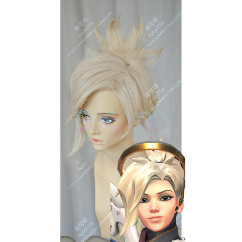 Game OW Angela Mercy Wig Short Linen Blonde Clip Ponytail Heat ...