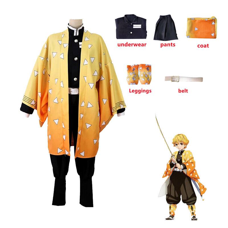 Demon Slayer Agatsuma Zenitsu Cosplay Costume Anime Kimetsu No Yaiba ...
