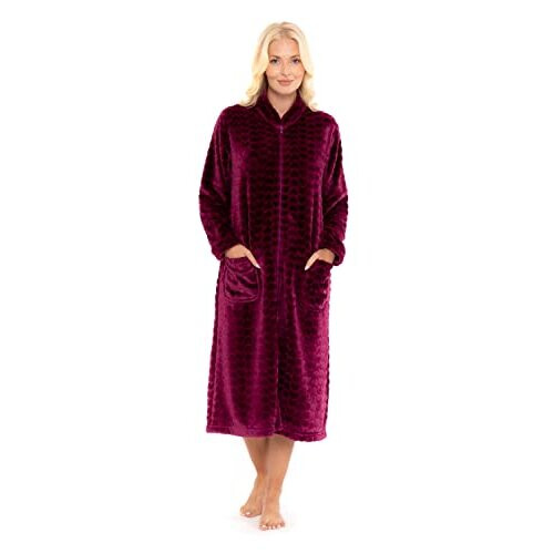 Ladies Zip Front Soft Embossed Fleece Dressing Gown on OnBuy