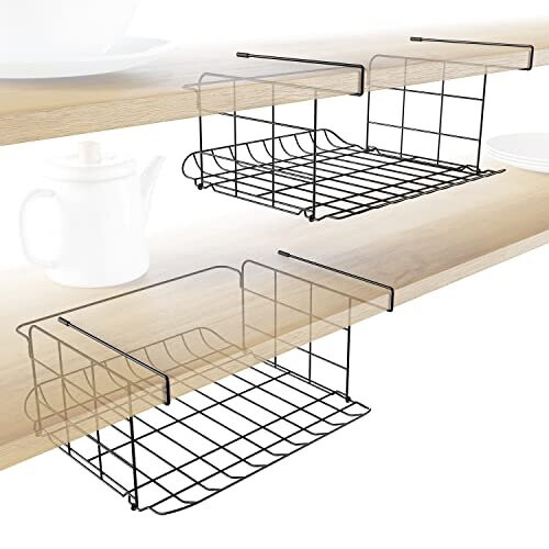 2 Under-Shelf Storage Baskets, Set of Two, Grid Design – hygienic ...